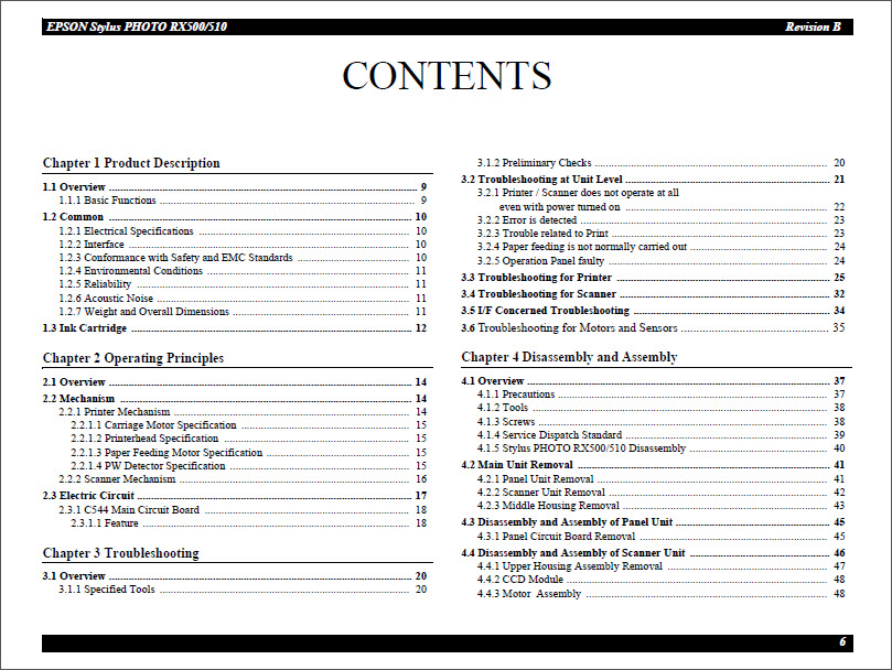 EPSON Stylus Photo RX500 RX510 SERVICE MANUAL